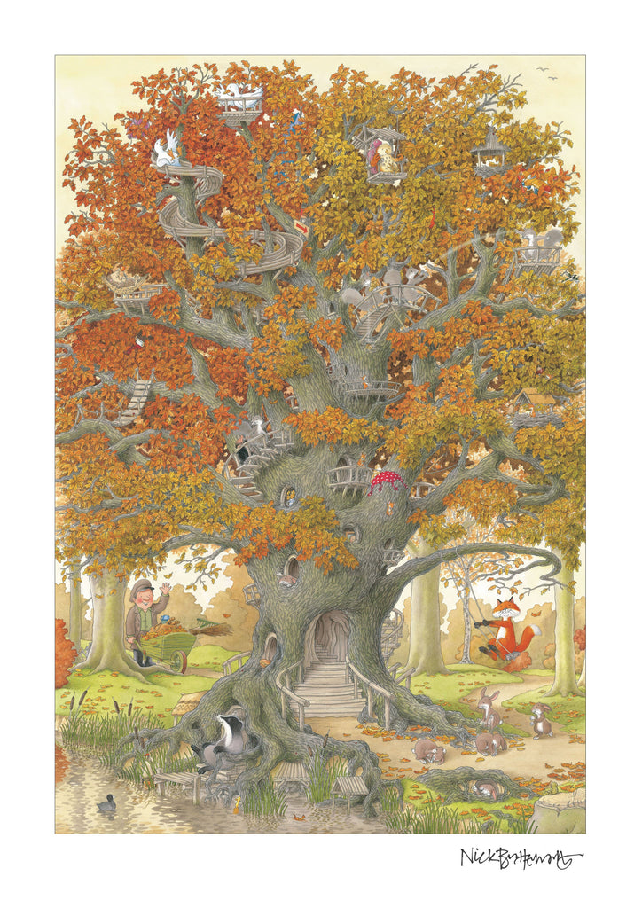 Percy The Park Keeper After The Storm Tree Print A2 Signed By Nick